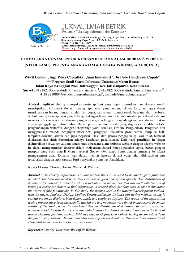 (PDF) Penyaluran Donasi Untuk Korban Bencana Alam Berbasis Website ... (PDF) Penyaluran Donasi Untuk Korban Bencana Alam Berbasis Website ...