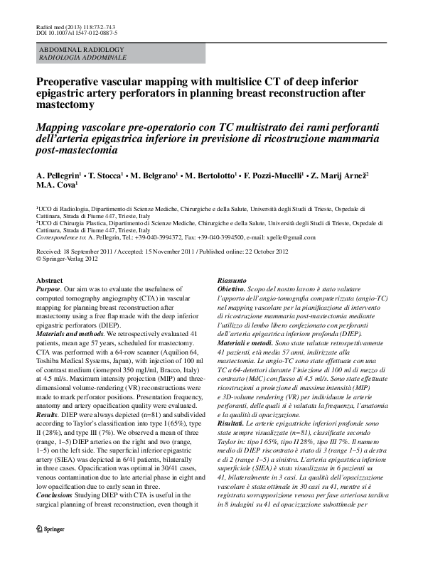 (PDF) Preoperative vascular mapping with multislice CT of deep inferior epigastric artery ...