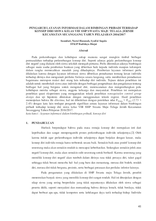 (PDF) Pengaruh Layanan Informasi Dalam Bimbingan Pribadi Terhadap Konsep Diri Siswa Kelas VIII ...