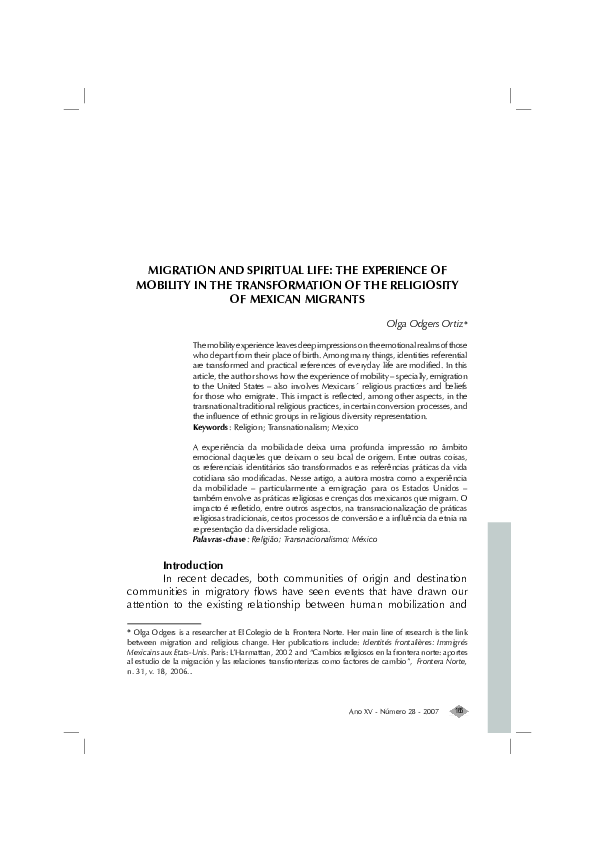 (PDF) Migration and spiritual life: the experience of mobility in the ...