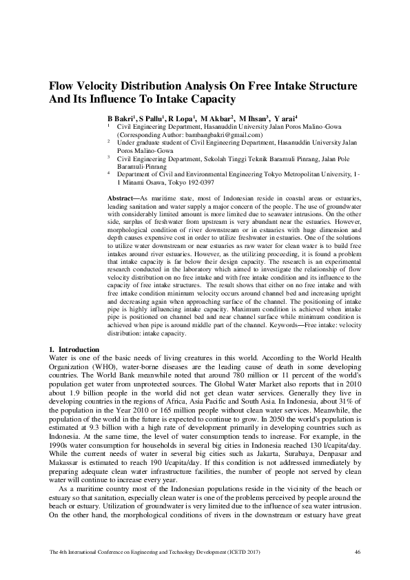 (PDF) Flow Velocity Distribution Analysis On Free Intake Structure And ...