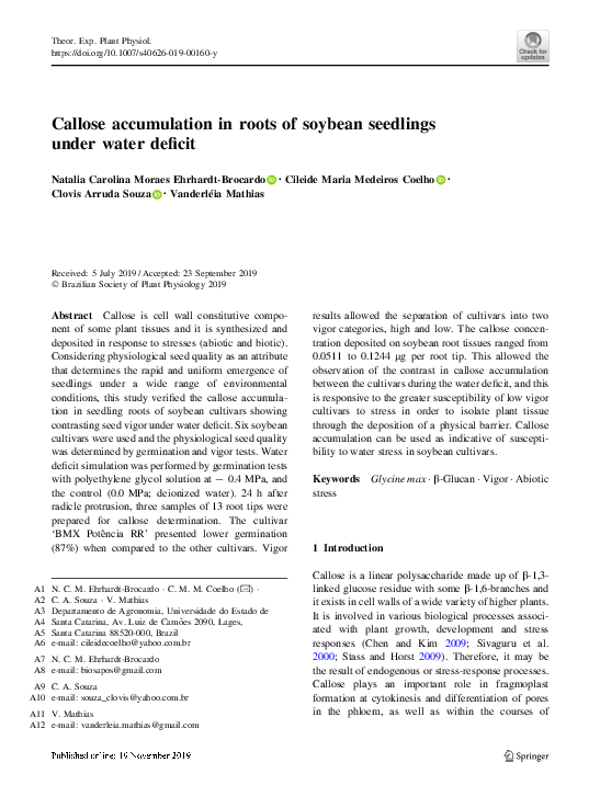 (PDF) Callose accumulation in roots of soybean seedlings under water ...