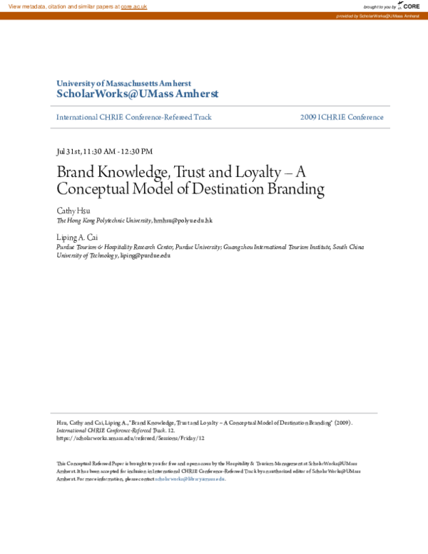 Pdf Brand Knowledge Trust And Loyalty A Conceptual Model Of Destination Branding