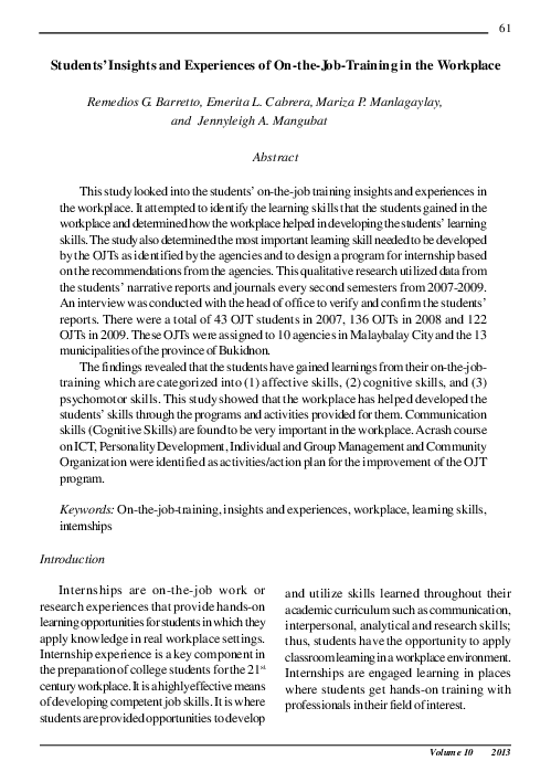 (PDF) Students’ Insights and Experiences of On-the-Job-Training in the ...