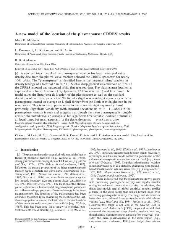 (PDF) A new model of the location of the plasmapause: CRRES results