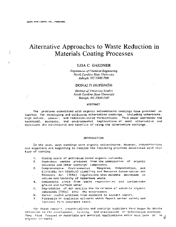 (PDF) Alternative Approaches to Waste Reduction in Materials Coating Processes