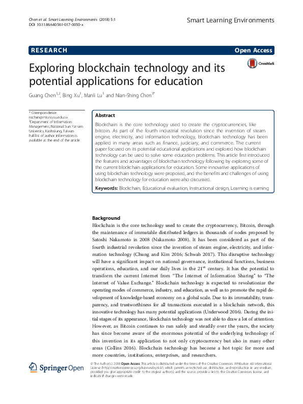 Pdf Exploring Blockchain Technology And Its Potential Applications