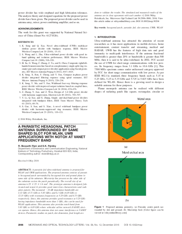 (PDF) A parasitic hexagonal patch antenna surrounded by same shaped slot for WLAN, UWB ...