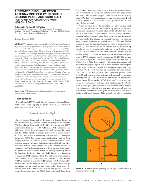 (PDF) A CPW-fed circular patch antenna inspired by reduced ground plane and CSRR slot for UWB ...