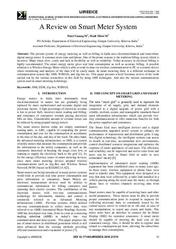 (PDF) A Review on Smart Meter System