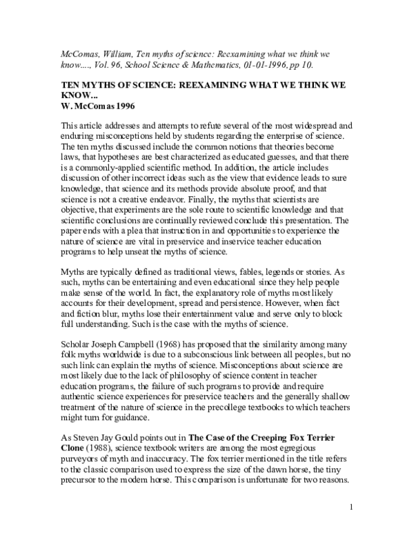 (PDF) Ten Myths of Science: Reexamining What We Think We Know About the ...