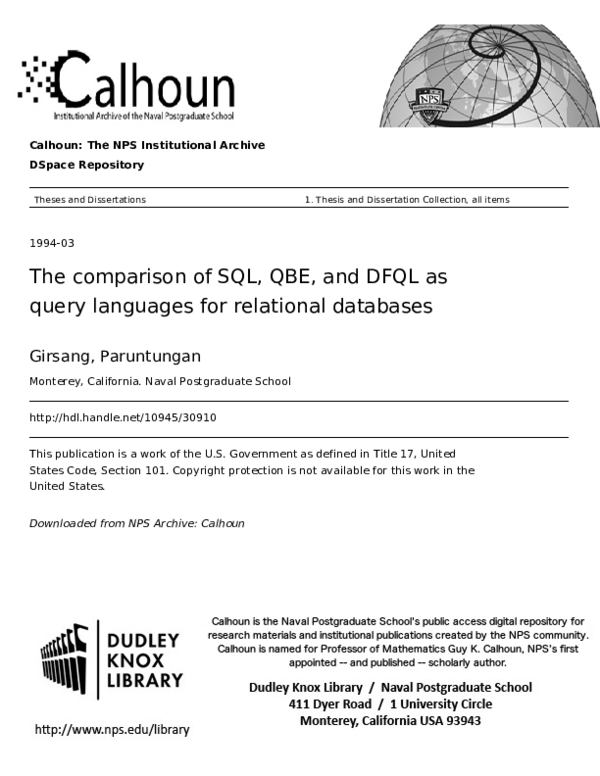 Pdf The Comparison Of Sql Qbe And Dfql As Query Languages For Relational Databases