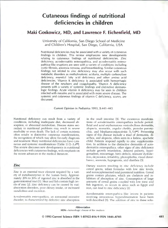 (PDF) Cutaneous findings of nutritional deficiencies in children