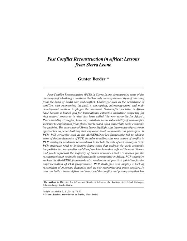 (PDF) Post Conflict Reconstruction in Africa