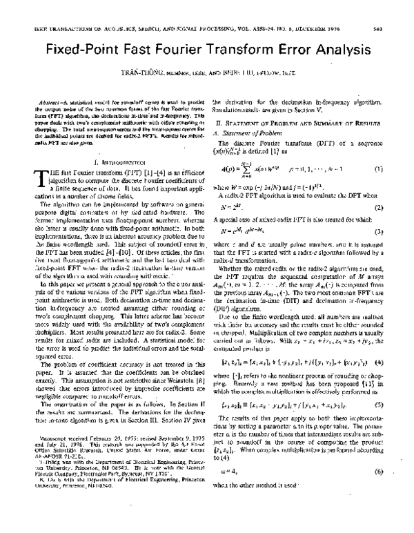 Pdf Fixed Point Fast Fourier Transform Error Analysis