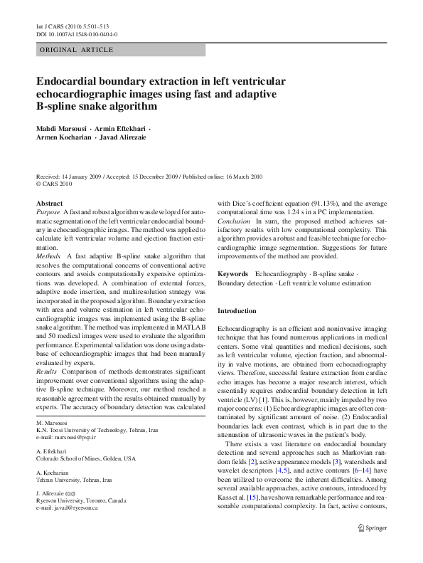 (PDF) Endocardial boundary extraction in left ventricular echocardiographic images using fast ...
