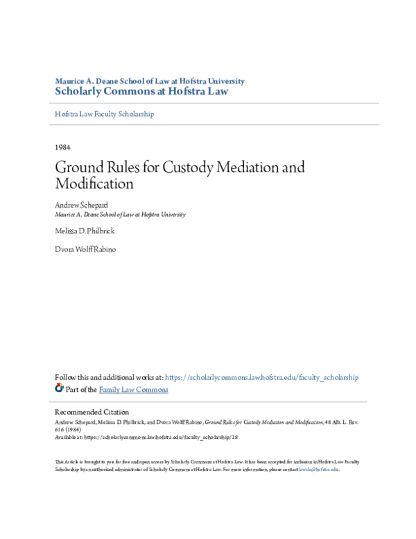 (PDF) Ground rules for custody mediation and modification