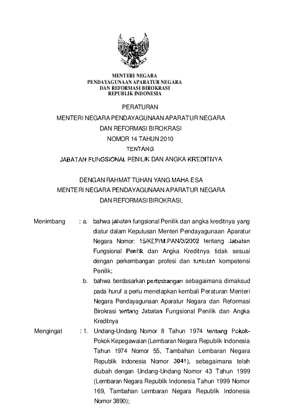 (PDF) MENTERI NEGARA PENDAYAGUNAAN APARATUR NEGARA DAN REFORMASI BIROKRASI REPUBLIK INDONESIA