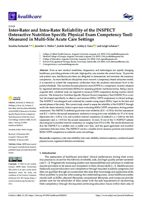 (PDF) Inter-Rater and Intra-Rater Reliability of the INSPECT ...