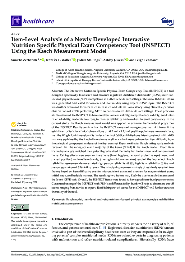 (PDF) Item-Level Analysis of a Newly Developed Interactive Nutrition Specific Physical Exam ...