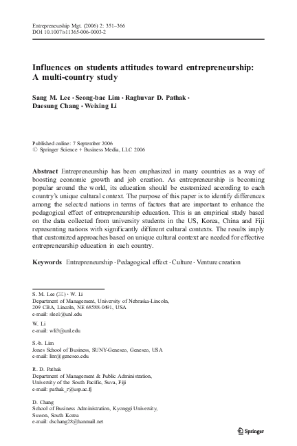 (PDF) Influences on students attitudes toward entrepreneurship: A multi ...