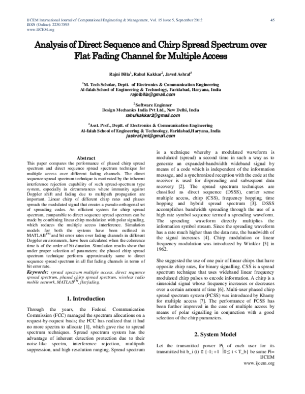 (PDF) Analysis of Direct Sequence and Chirp Spread Spectrum over Flat Fading Channel for ...