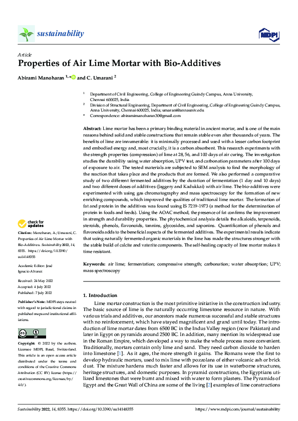 (PDF) Properties of Air Lime Mortar with Bio-Additives