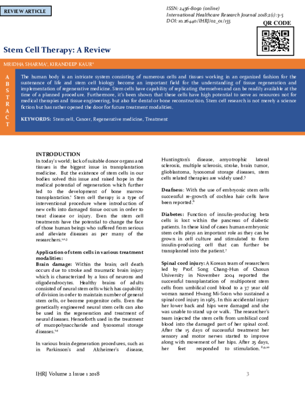 (PDF) Stem Cell Therapy: A Review | Beant Kaur - Academia.edu