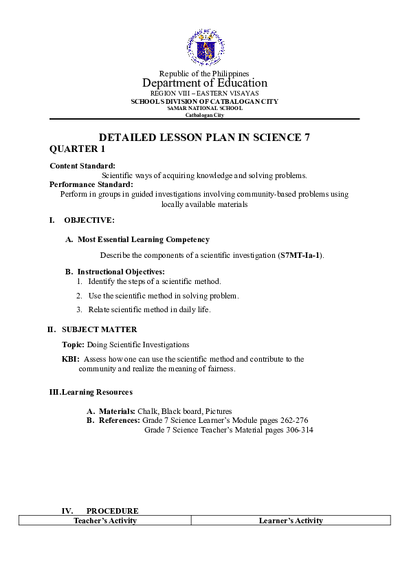 (DOC) LESSON PLAN IN SCIENTIFIC METHOD Grade 7