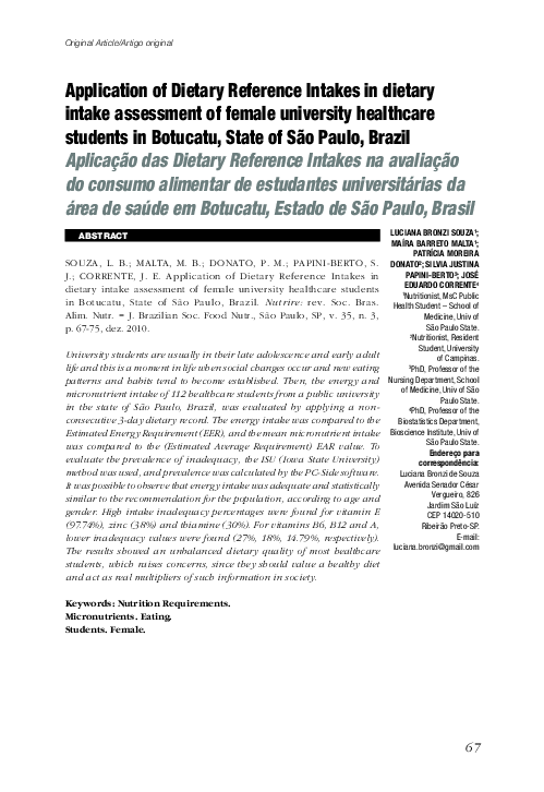 (PDF) Application of Dietary Reference Intakes in dietary intake ...