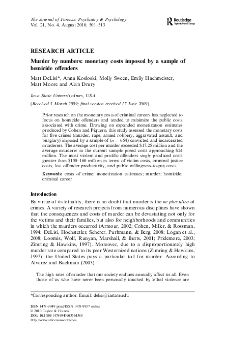 (PDF) RESEARCH ARTICLE Murder by numbers: monetary costs imposed by a ...