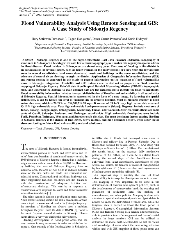(PDF) Flood Vulnerability Analysis Using Remote Sensing and GIS: A Case Study of Sidoarjo ...