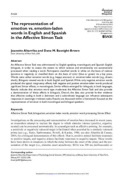 (PDF) The representation of emotion vs. emotion-laden words in English ...