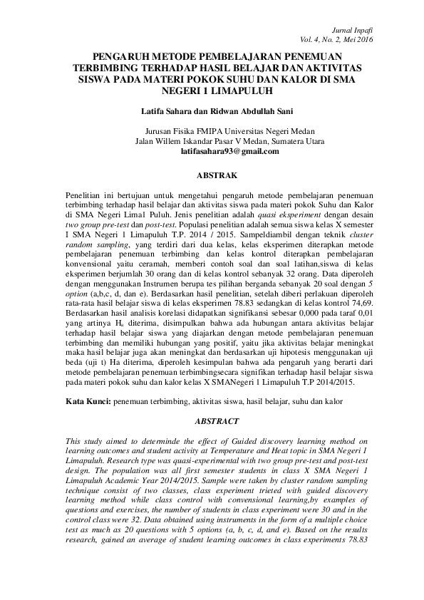 (PDF) Pengaruh Metode Pembelajaran Penemuan Terbimbing Terhadap Hasil Belajar Dan Aktivitas ...