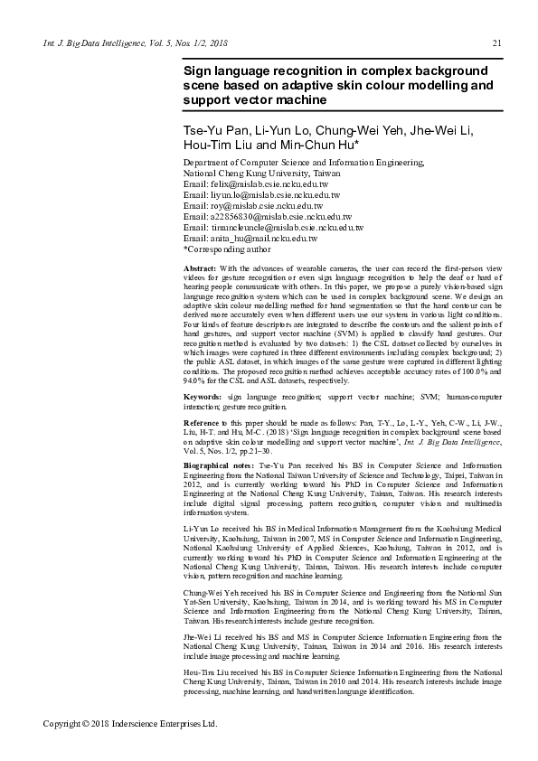 (PDF) Sign language recognition in complex background scene based on adaptive skin colour ...