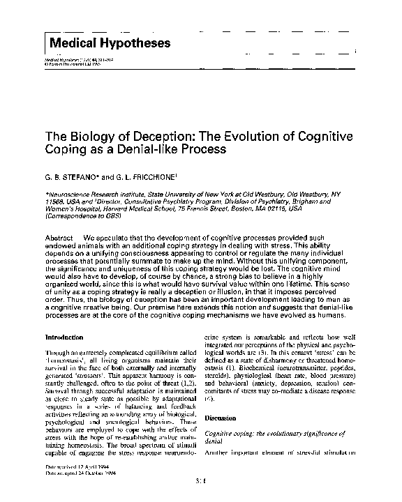 (PDF) The biology of deception: The evolution of cognitive coping as a ...