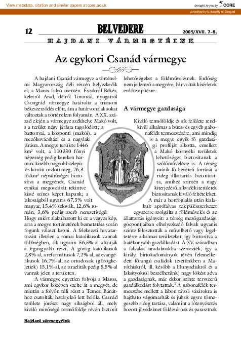 (PDF) Az egykori Csanád vármegye