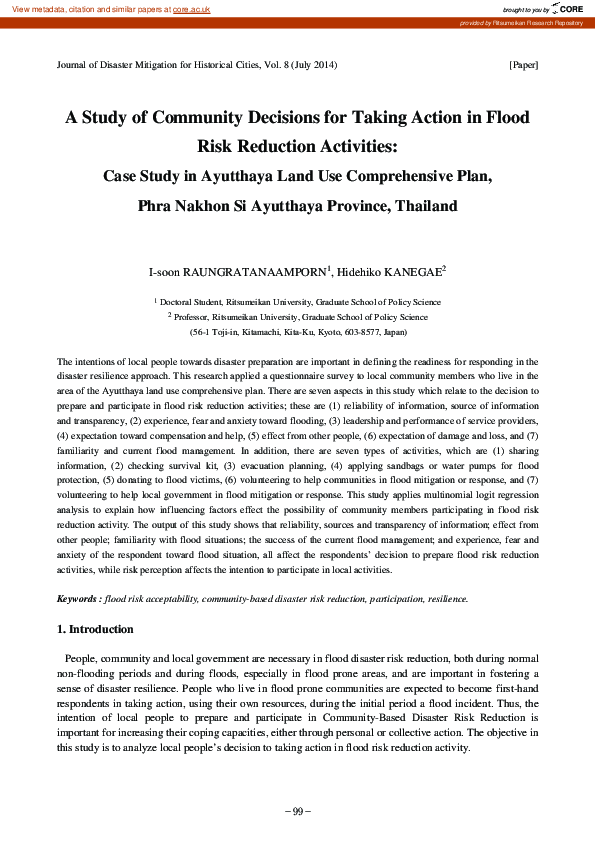 (PDF) A Study of Community Decisions for Taking Action in Flood Risk ...