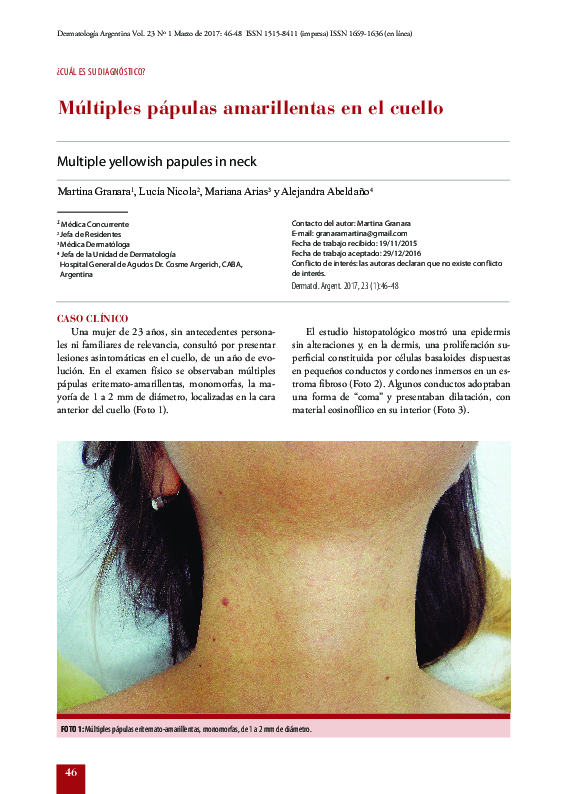 (PDF) Múltiples pápulas amarillentas en el cuello