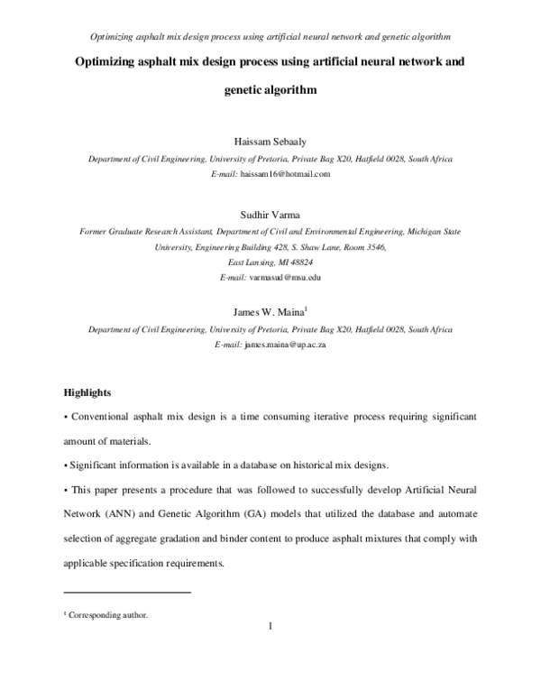 Pdf Optimizing Asphalt Mix Design Process Using Artificial Neural Network And Genetic Algorithm