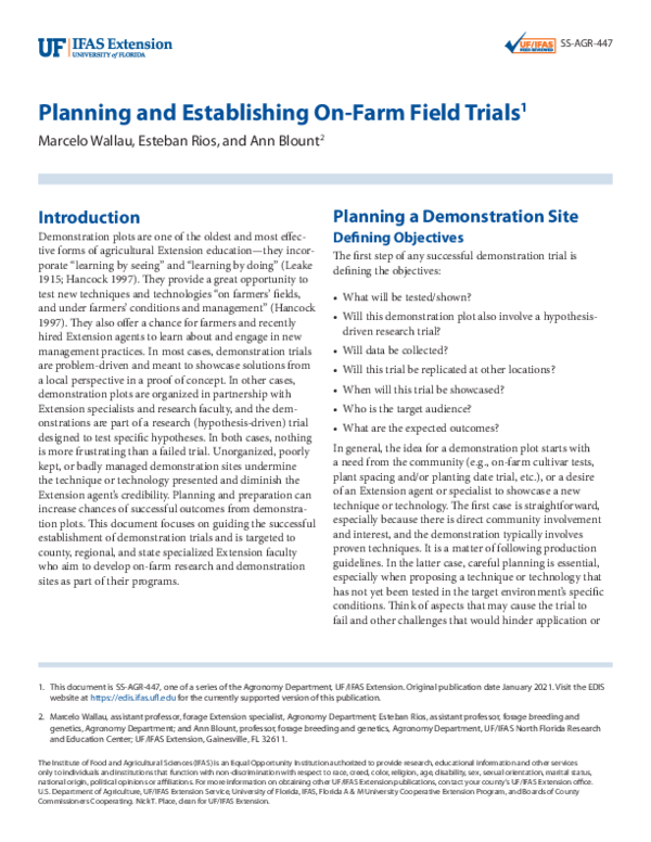 (PDF) Planning and Establishing On-Farm Field Trials