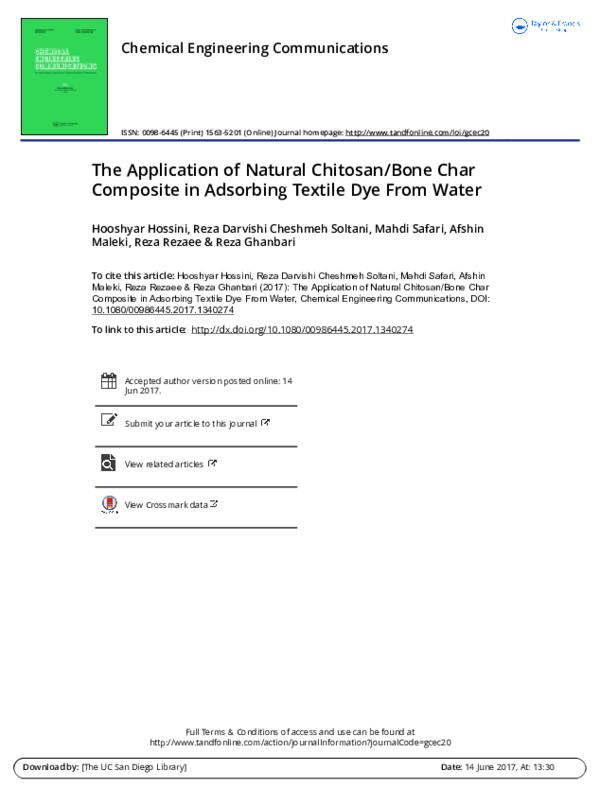(PDF) The application of a natural chitosan/bone char composite in adsorbing textile dyes from water