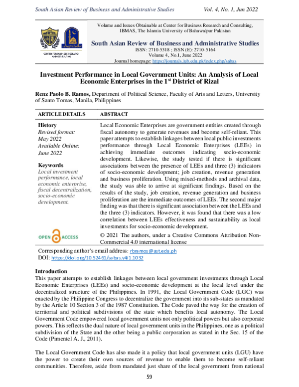 (PDF) Investment Performance in Local Government Units: An Analysis of ...
