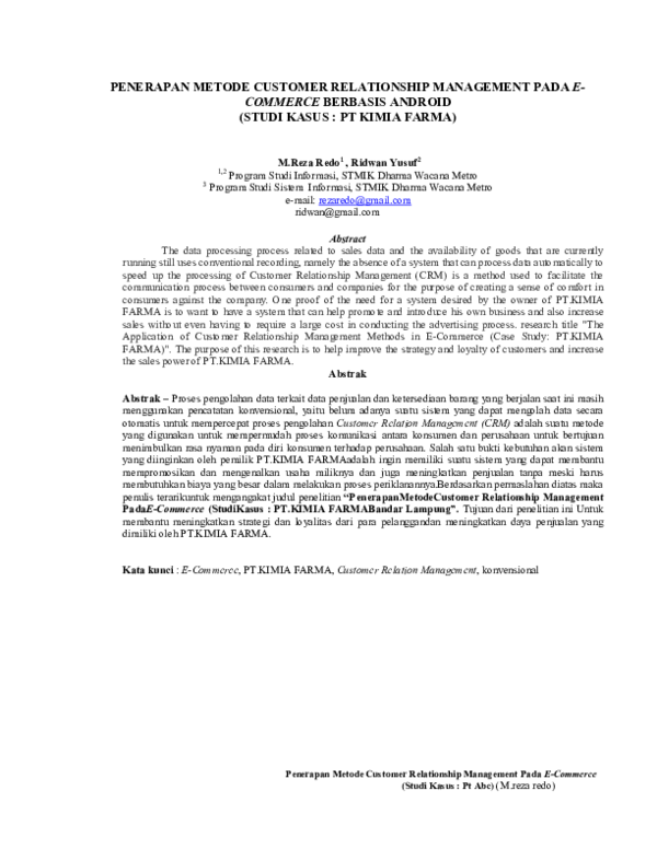 Pdf Penerapan Metode Customer Relationship Management Pada Ecommerce
