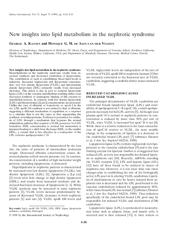 (PDF) New insights into lipid metabolism in the nephrotic syndrome
