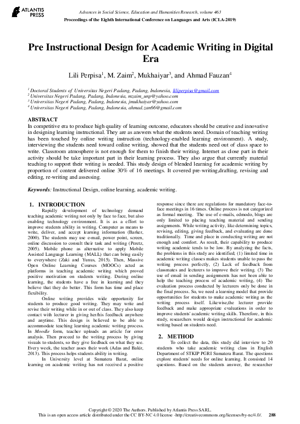 (PDF) Pre Instructional Design for Academic Writing in Digital Era