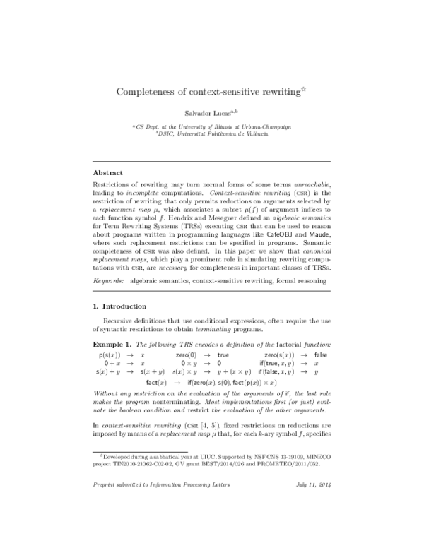 (PDF) Completeness of context-sensitive rewriting