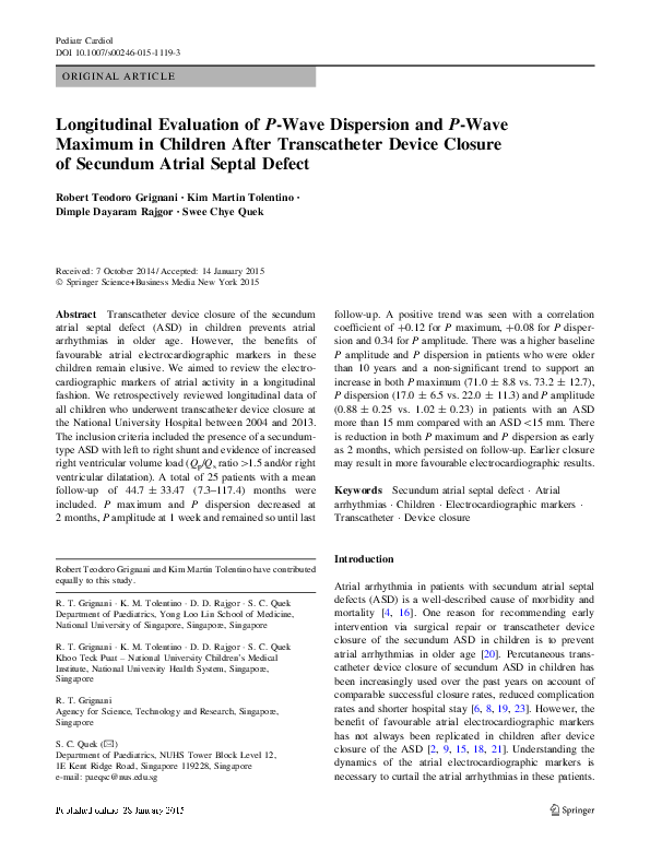(PDF) P-Wave Changes Post-ASD Closure in Children