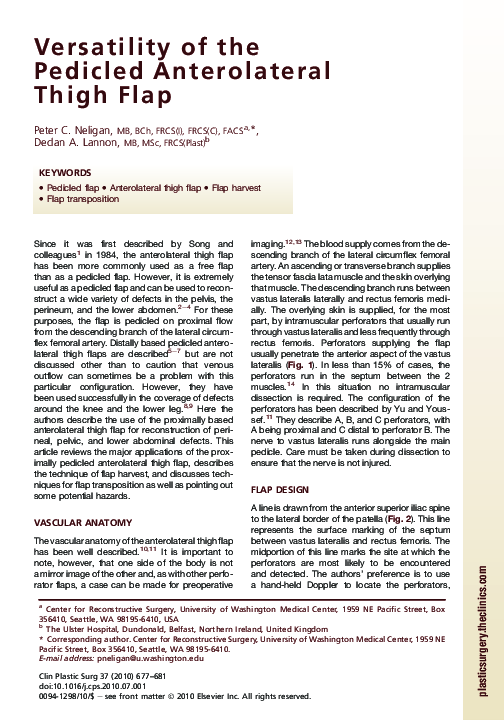 (PDF) Versatility of the Pedicled Anterolateral Thigh Flap