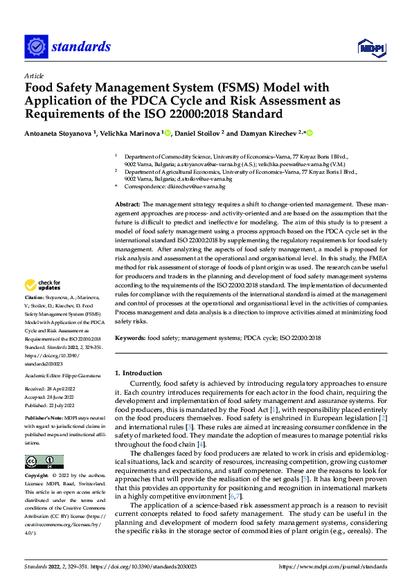 (PDF) Food Safety Management System (FSMS) Model with Application of ...
